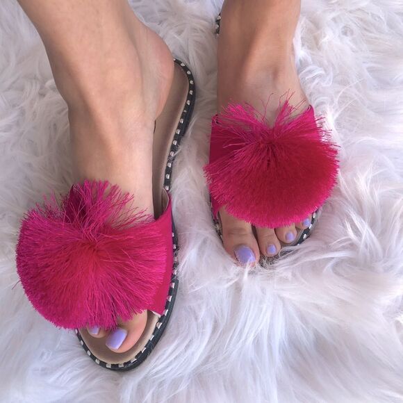 Verano Rio | Shoes | Size1 Bright Fuchsia Pink Pom Pom Silver Stud Slip ...